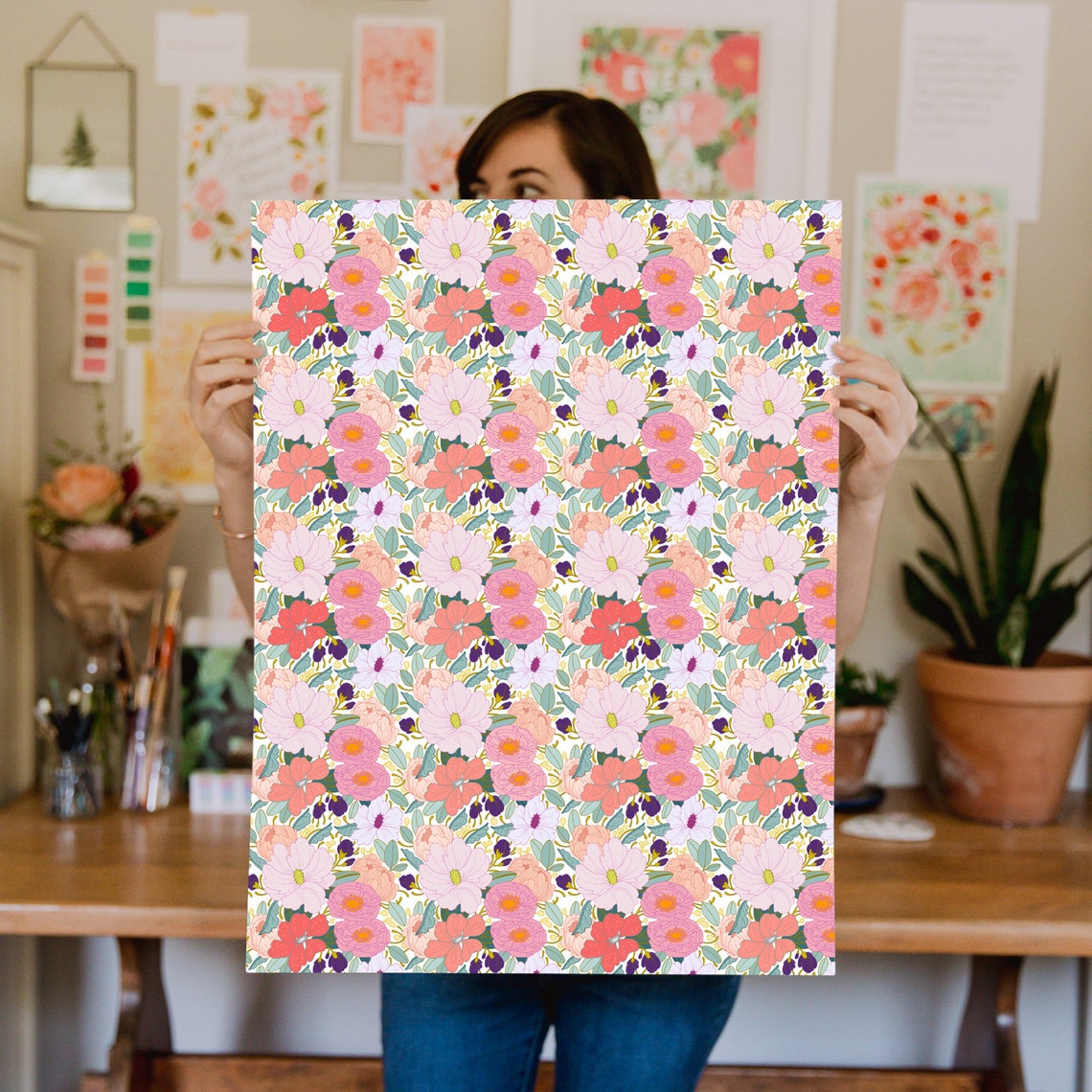Floral Wrapping Paper 3 Sheets | Etsy