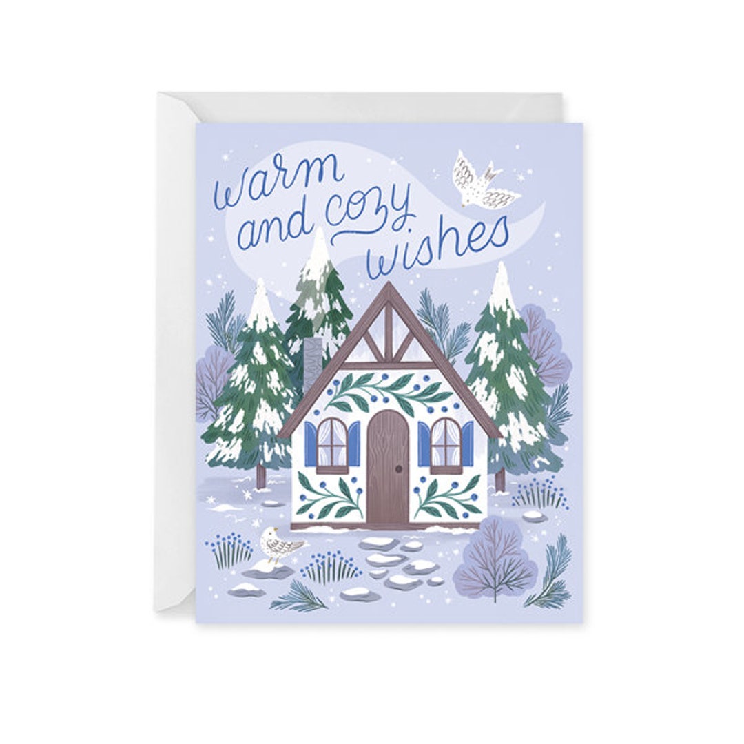Winter Cottage Holiday Card - Holiday Card - Cozy Card - Single Card ...