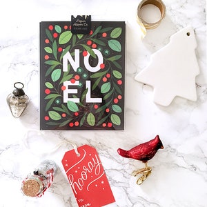 Noel Holiday Card Box Set of 8 - Holiday Card - Wreath - Christmas Card ...