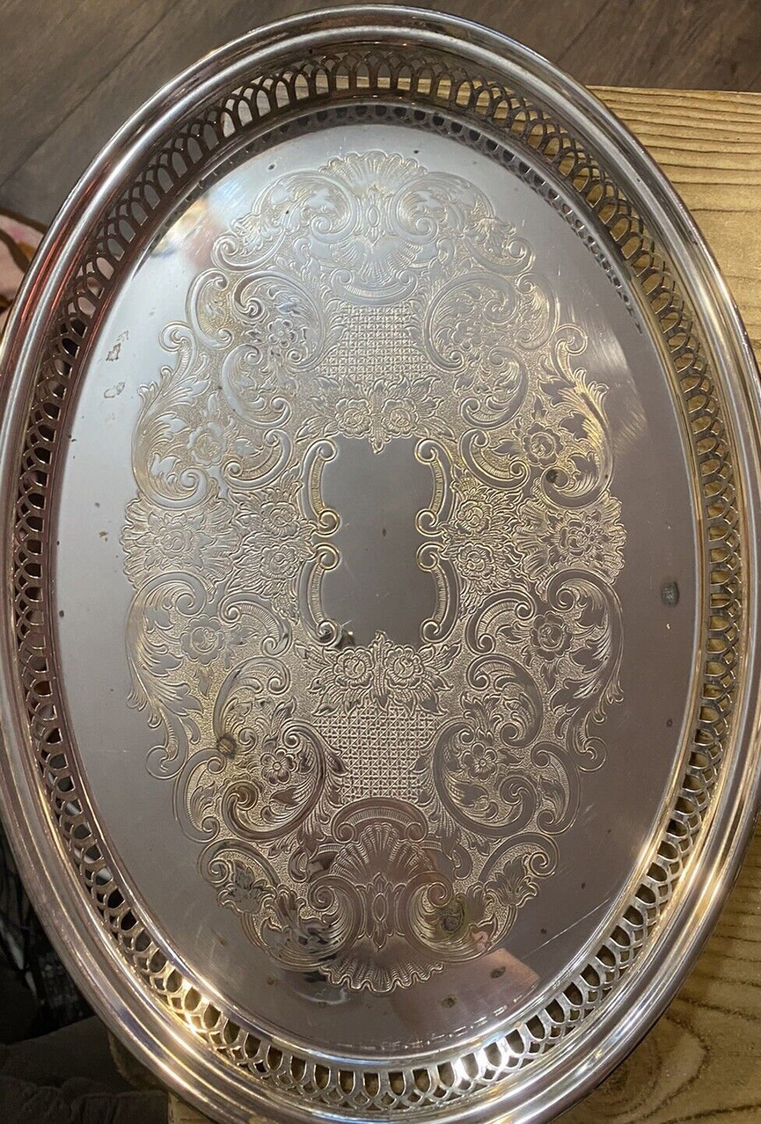 Vtg Silver Plated Oval Gallery Tray Vanity the Sheffield Silver Company ...