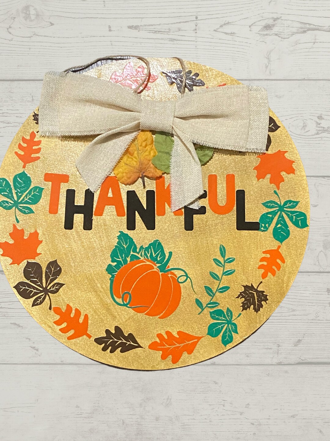 Thankful Round 12 Indoor/ Outdoor Entry Hanging Door/ Wall Decor Sign ...