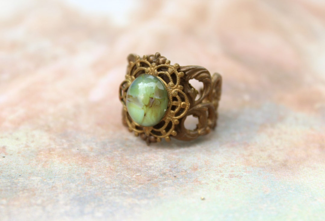 Hand Made Filigree Vintage Layered Ring // West German Glass - Etsy