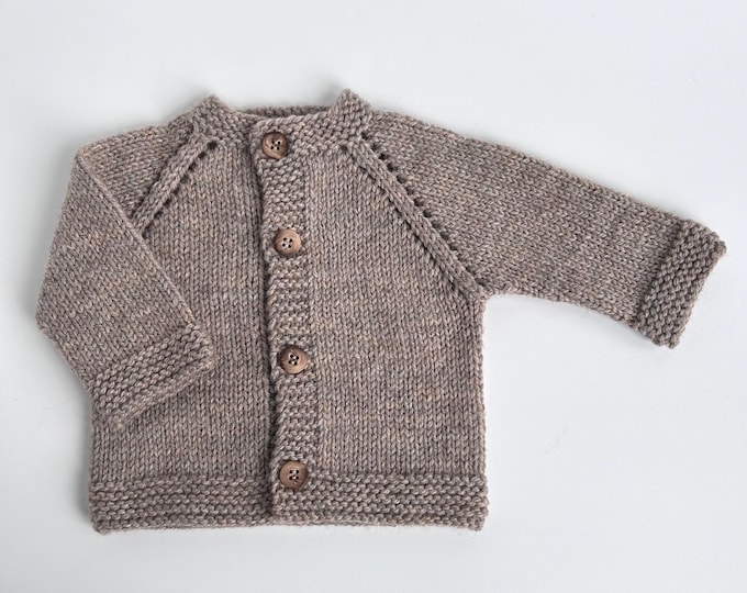 Hand Knit Baby Sweater / Hand Knit Baby Cardigan / Dark Beige Baby ...