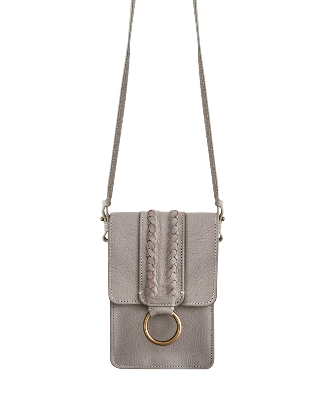 Compact Taupe/gray Amy Leather Phone Wallet With Crossbody Strap - Etsy