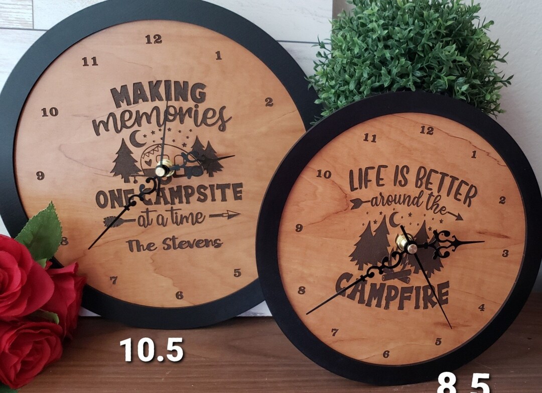 Camping Clock 8 DESIGN Choices 3 Clock Sizes Laser Engraved Design Sign ...