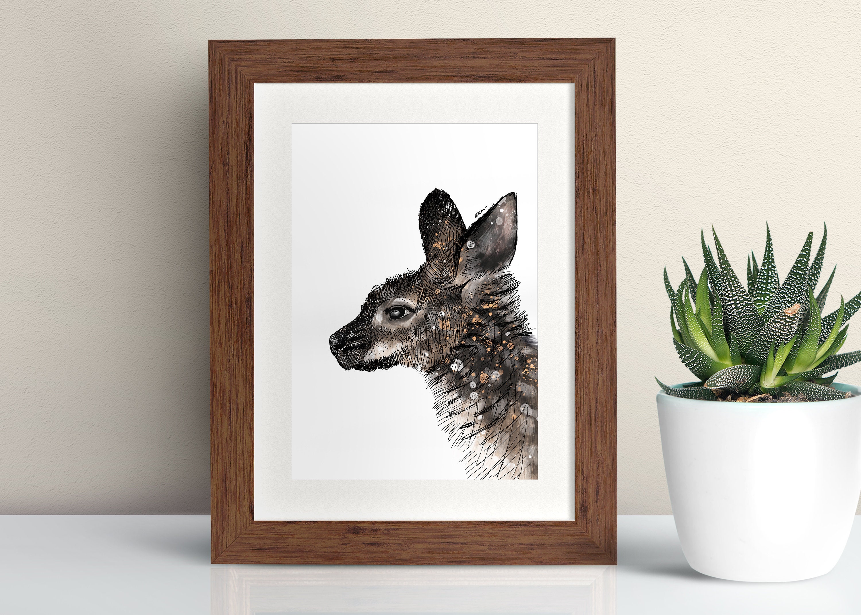 Wallaby framed art print Wallaby Print Pen and Ink Drawing | Etsy