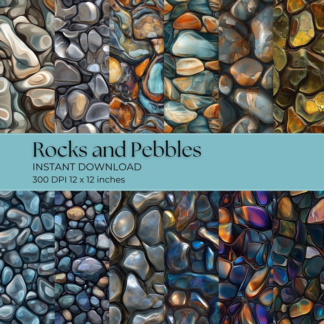 Rocks and Pebbles Digital Paper Seamless Pattern 12'' X 12'' High ...