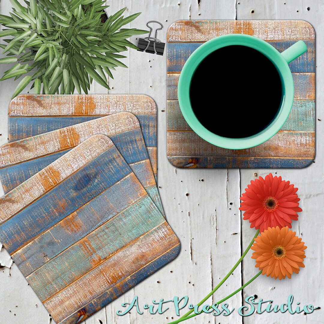 Rustic Reclaimed Wood Coasters, Set of 4 Cork Back Coasters, Distressed ...