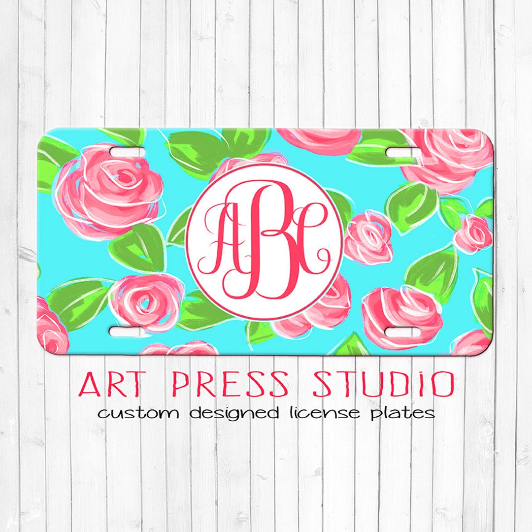Monogrammed License Plate, Roses License Plate, Pink Roses Personalized ...