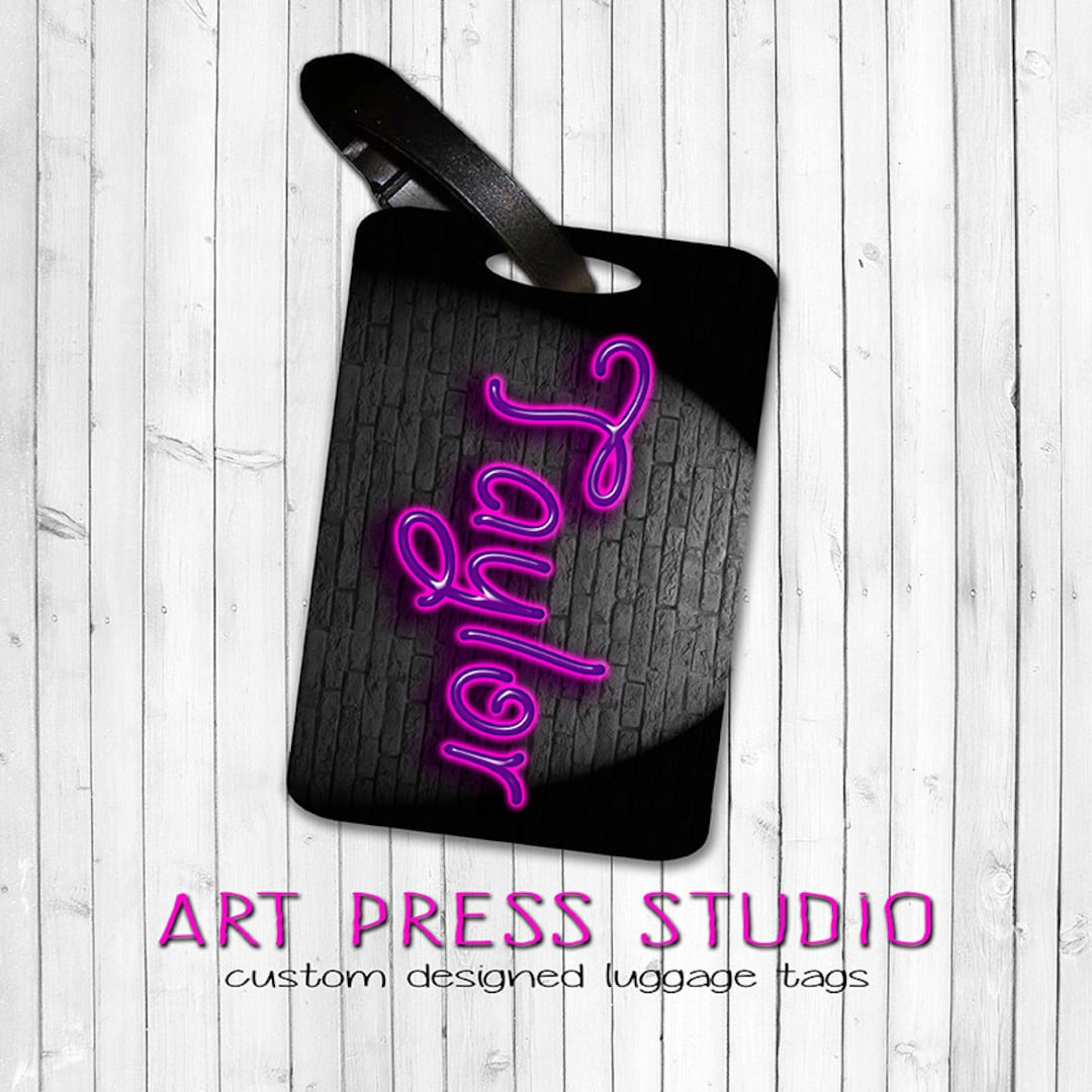 Your Name in Neon Lights Luggage Tag, Purple Vegas Night Lights Bag Tag ...