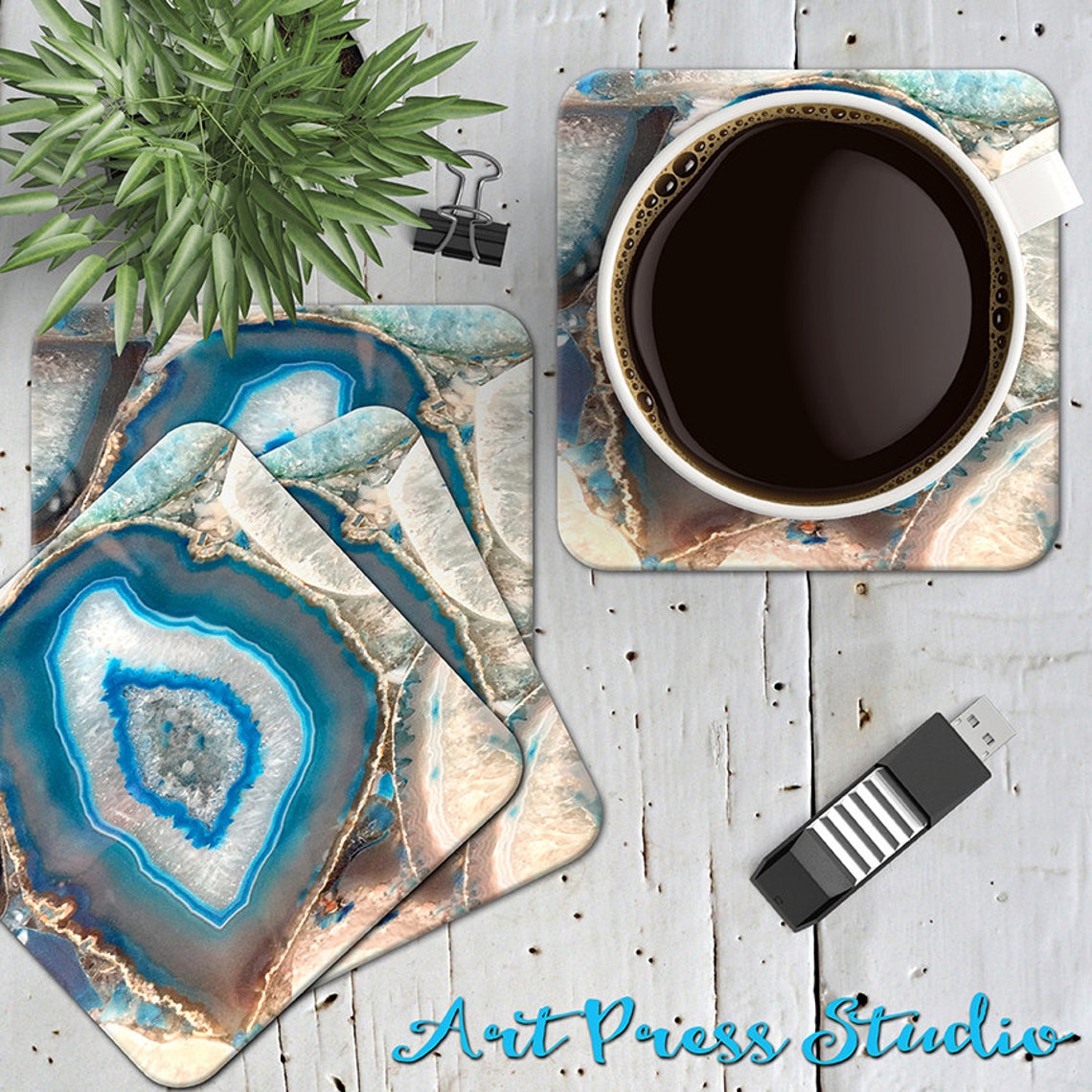 Turquoise Agate Geode Coasters Turquoise Agate Gemstone - Etsy