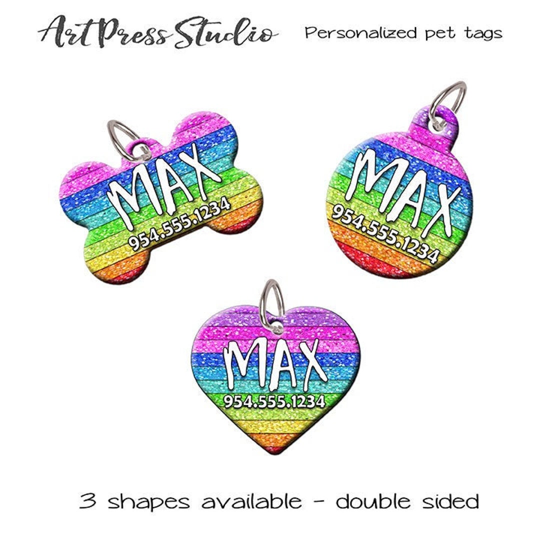 Pet ID Tag, Rainbow Glitter Dog Id Tag, Custom Pet ID Tag, Rainbow Id ...