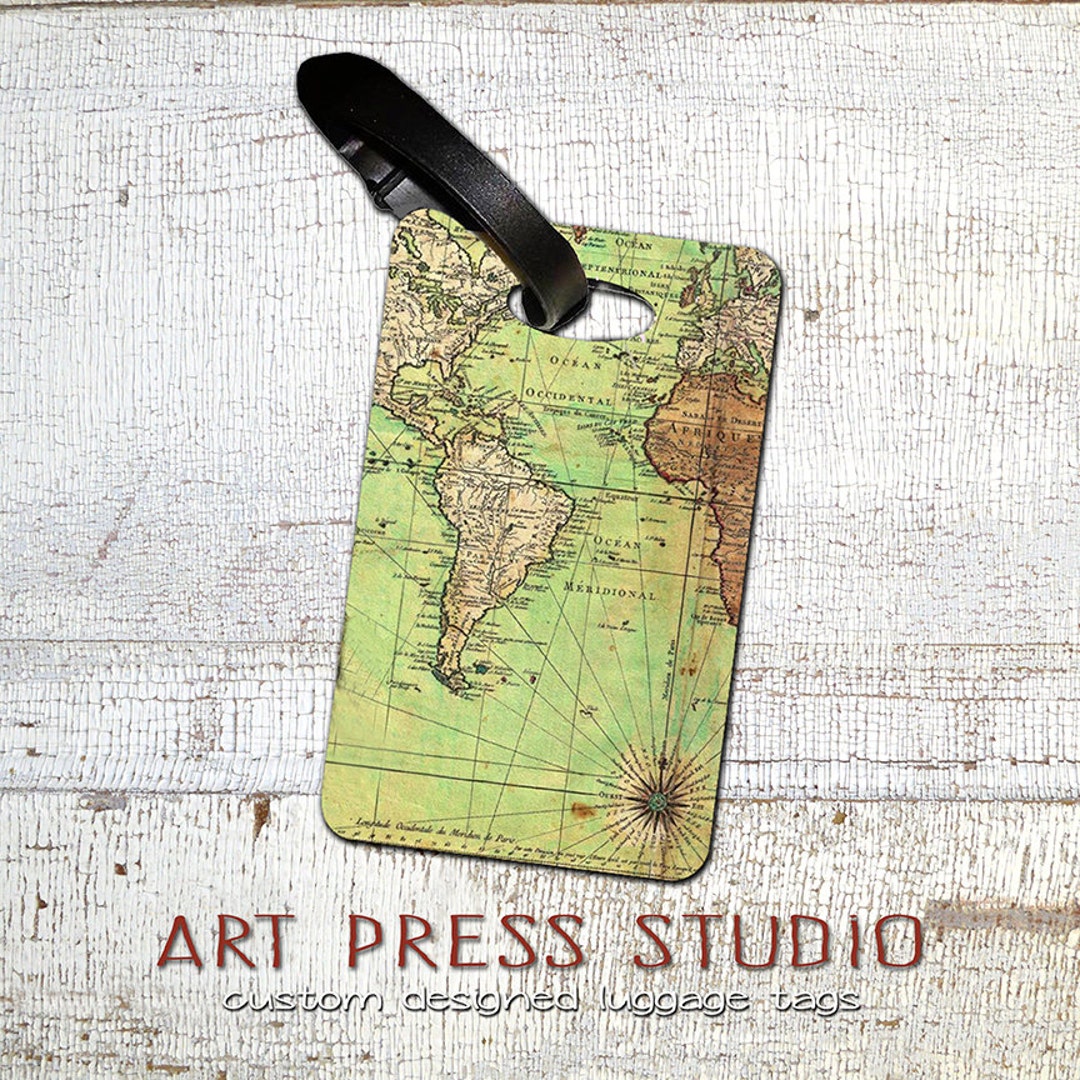 Vintage Travel Luggage Tag, Vintage Old World Map Bag Tag, Antique Map ...