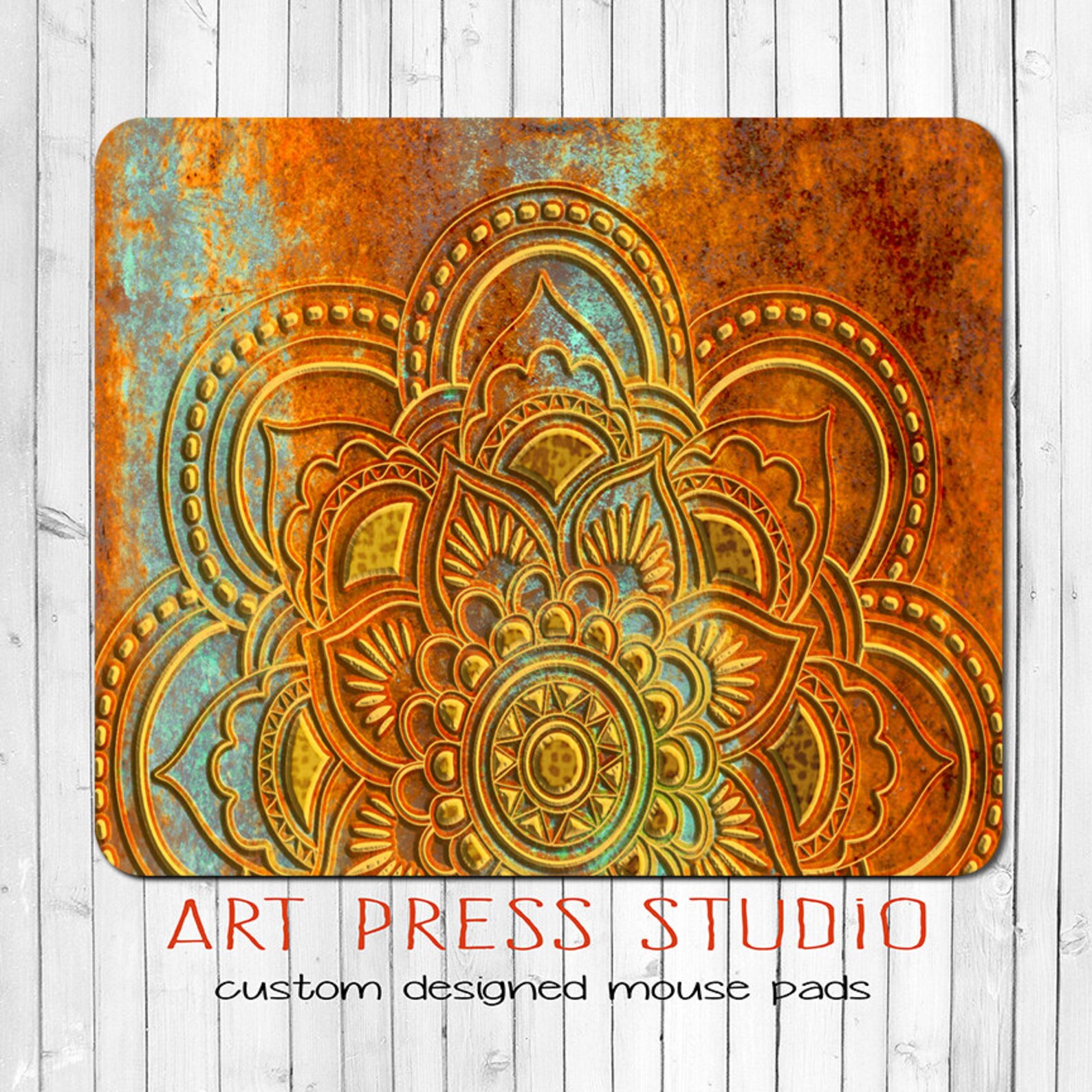 Mandala Mouse Pad Mandala on Turquoise and Rust Mouse Pad - Etsy