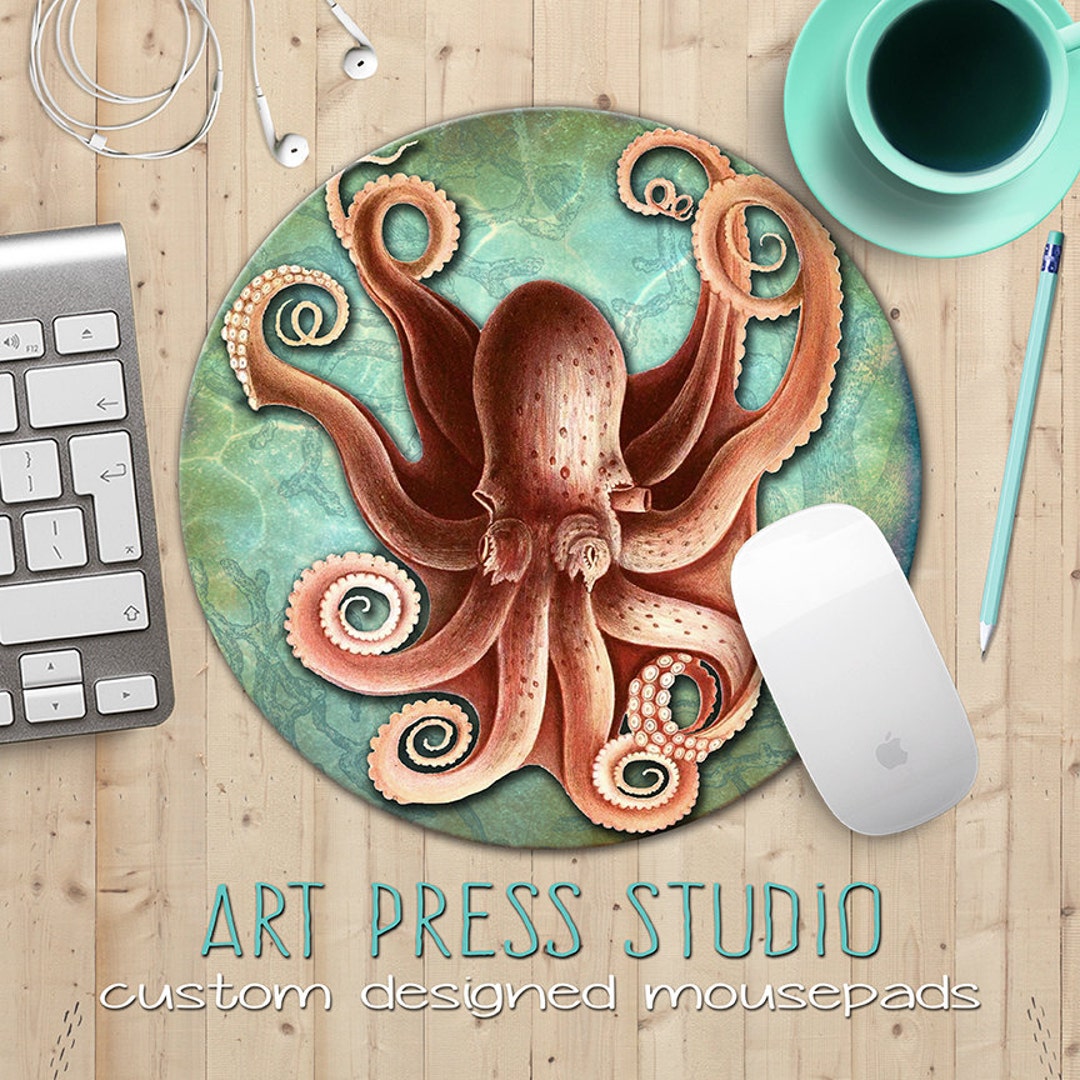 Octopus Mouse Pad, Vintage Octopus Print Mousepad, Steampunk Octopus ...