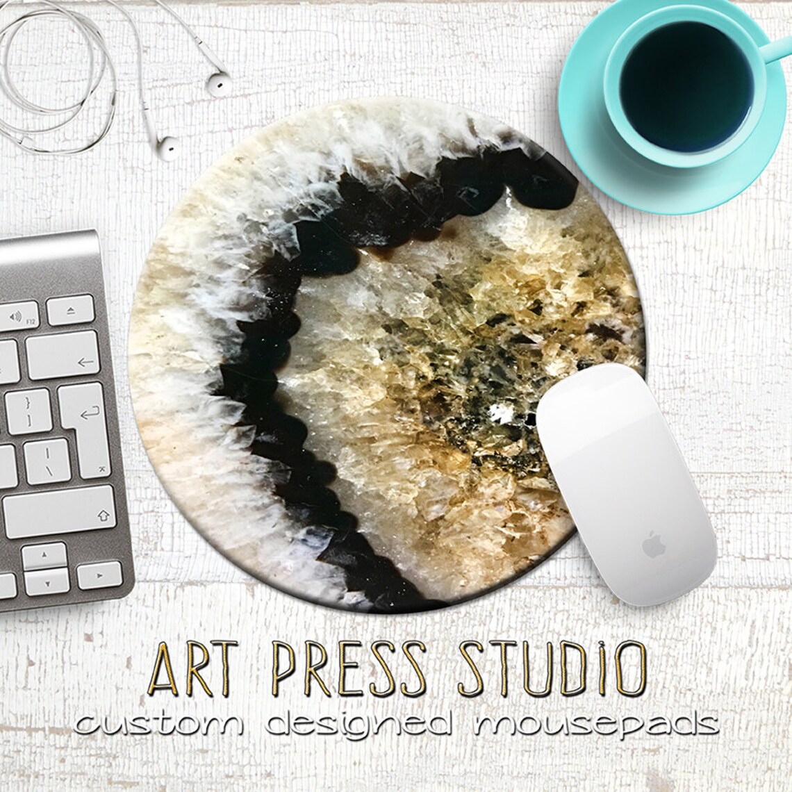 Black and Gold Geode Mousepad Gemstone Mouse Pad Crystal - Etsy