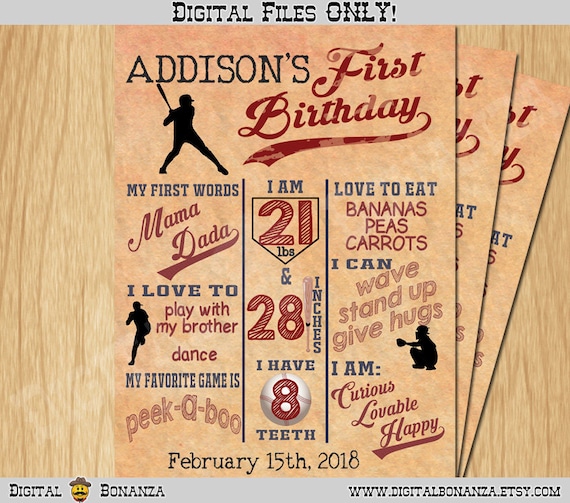 Vintage Baseball Birthday Stats Poster, First Birthday Sign, Birthday ...