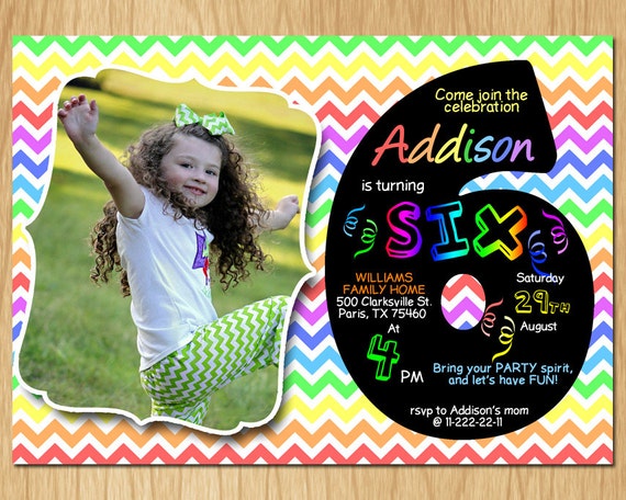 6th Birthday Invitation Rainbow Chevron Pastel Sixth Birthday Party ...