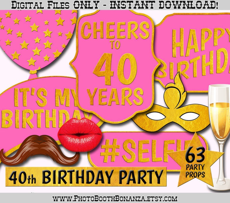 40th Birthday Party Printable Photo Booth Props. Gold Foil and - Etsy