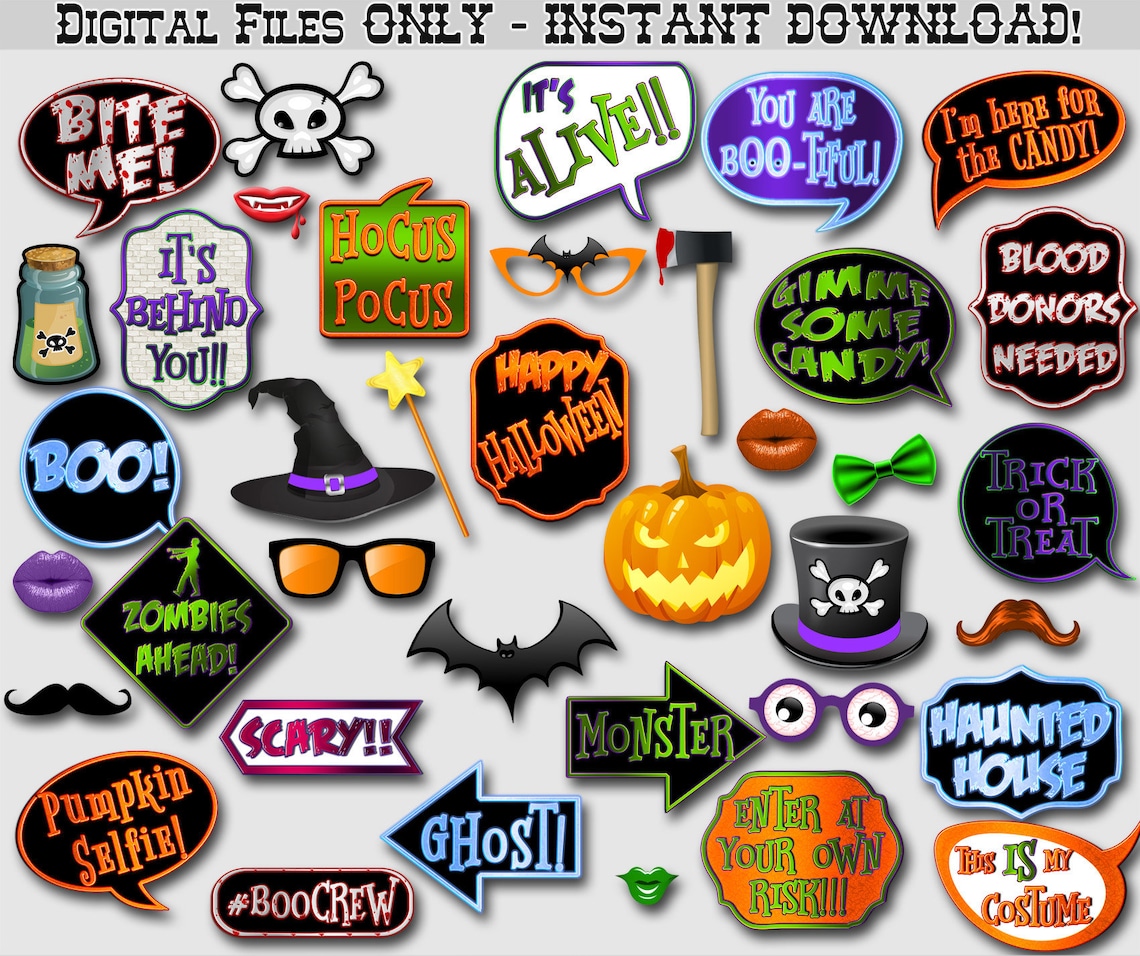 Halloween Photo Booth Props Halloween Party Printable - Etsy