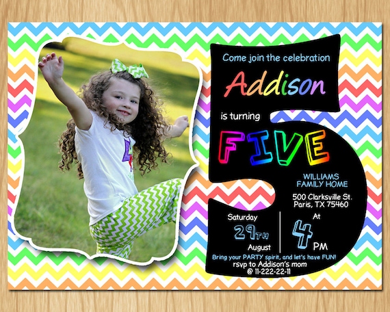 5th Birthday Invitation Rainbow Chevron Pastel Fifth Birthday Party ...