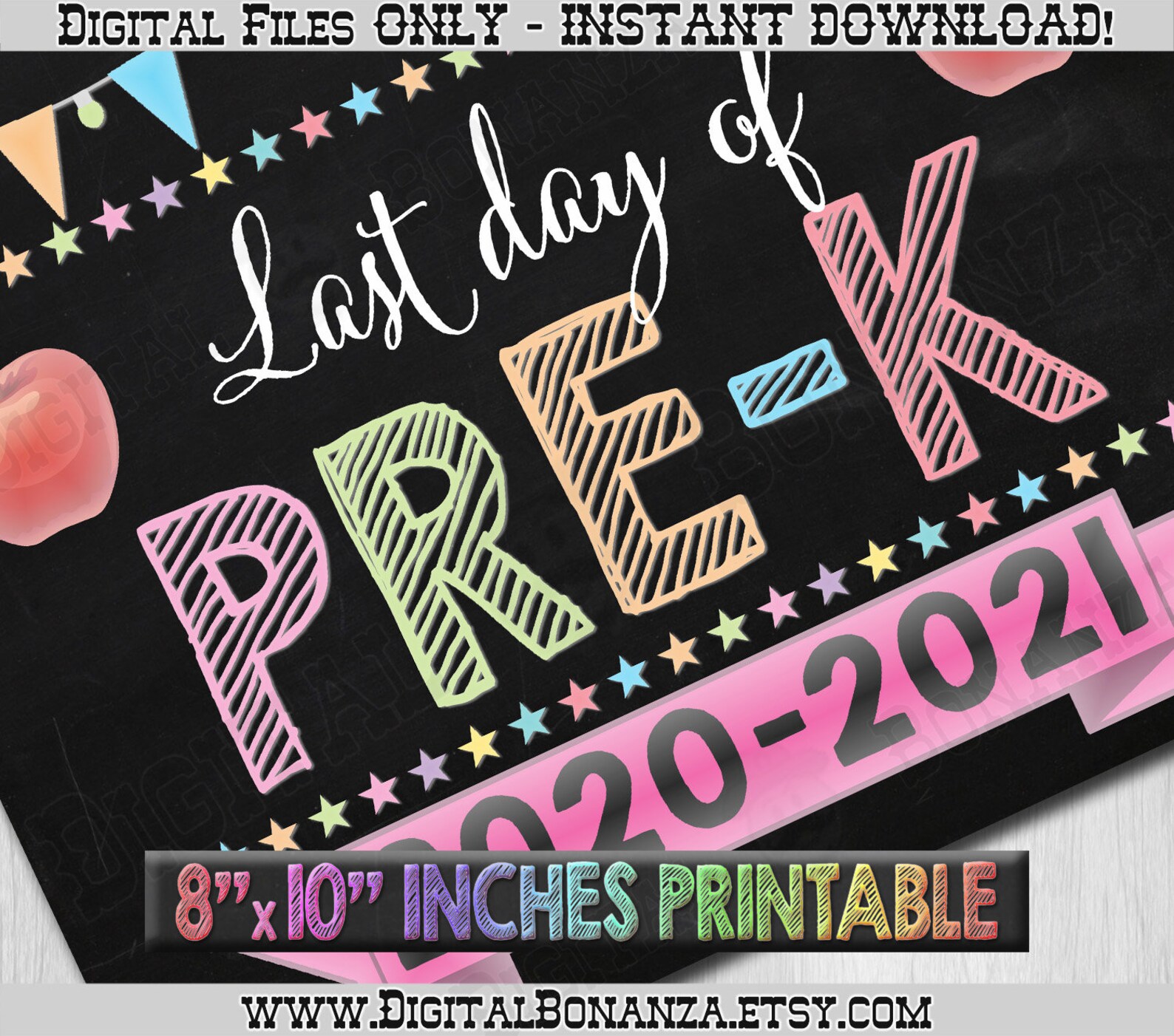 Last Day of Pre-K Sign Instant Download Last Day of School | Etsy