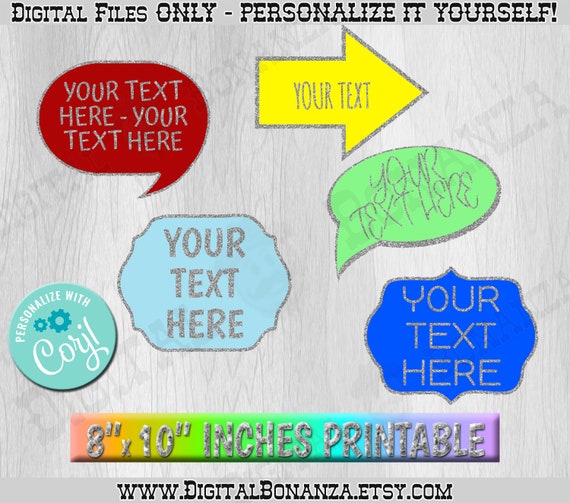 Editable Photo Booth Props Add Your Text. Silver Glitter and Any Color ...