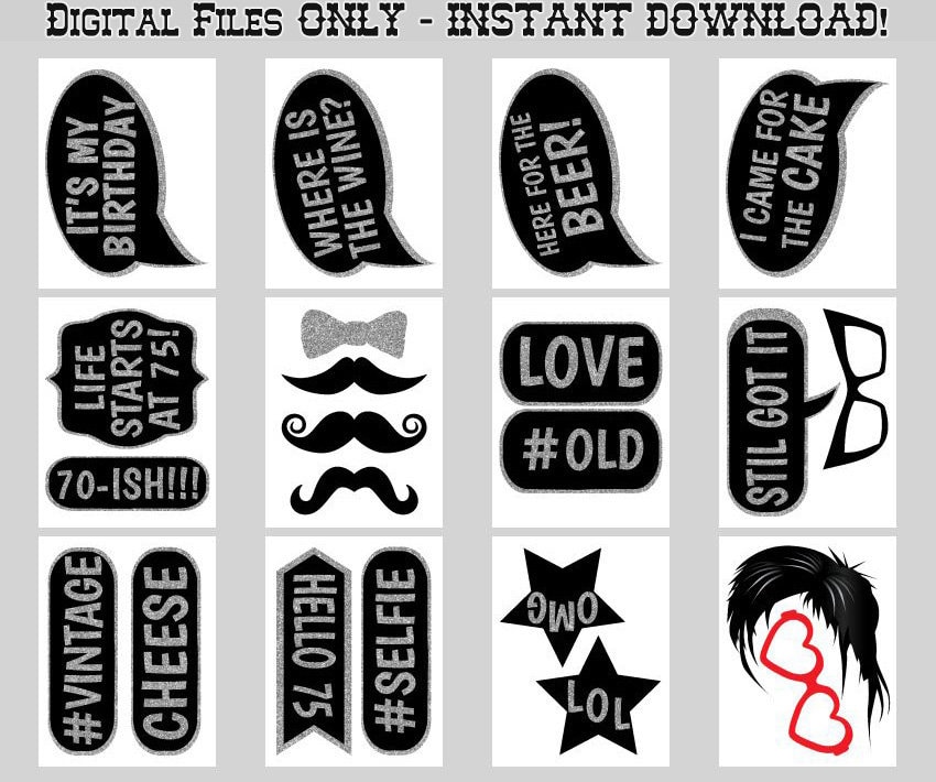 75th Birthday Party Photo Booth Props Black and Silver - Etsy