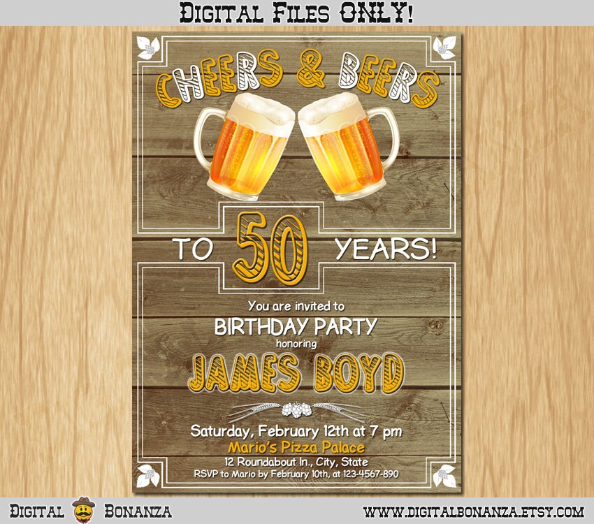 50th Birthday Invitation Cheers And Beers Invite Surprise Etsy