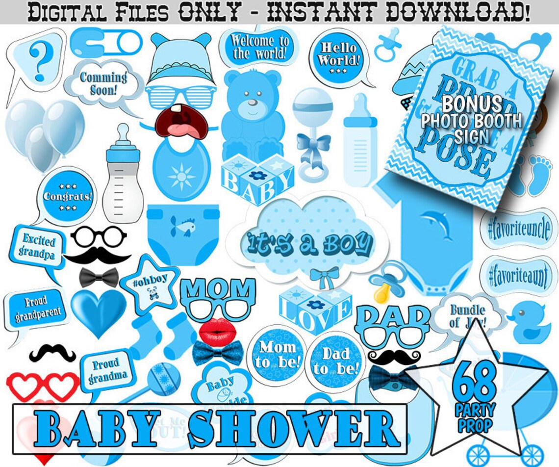 Boy Baby Shower Photo Booth Props. Blue Baby Shower Boy. 68 - Etsy