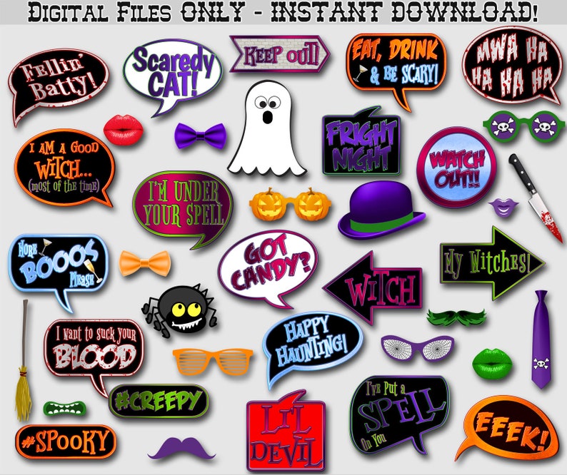 Halloween Photo Booth Props Halloween Party Printable - Etsy