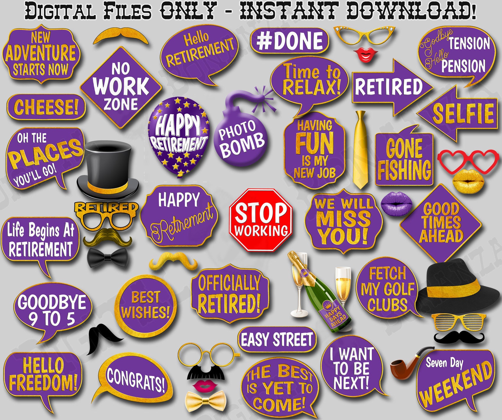 Retirement Party Props Purple and Gold Retirement Photo Booth | Etsy