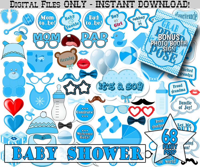 Boy Baby Shower Photo Booth Props. Blue Baby Shower Boy. 68 - Etsy