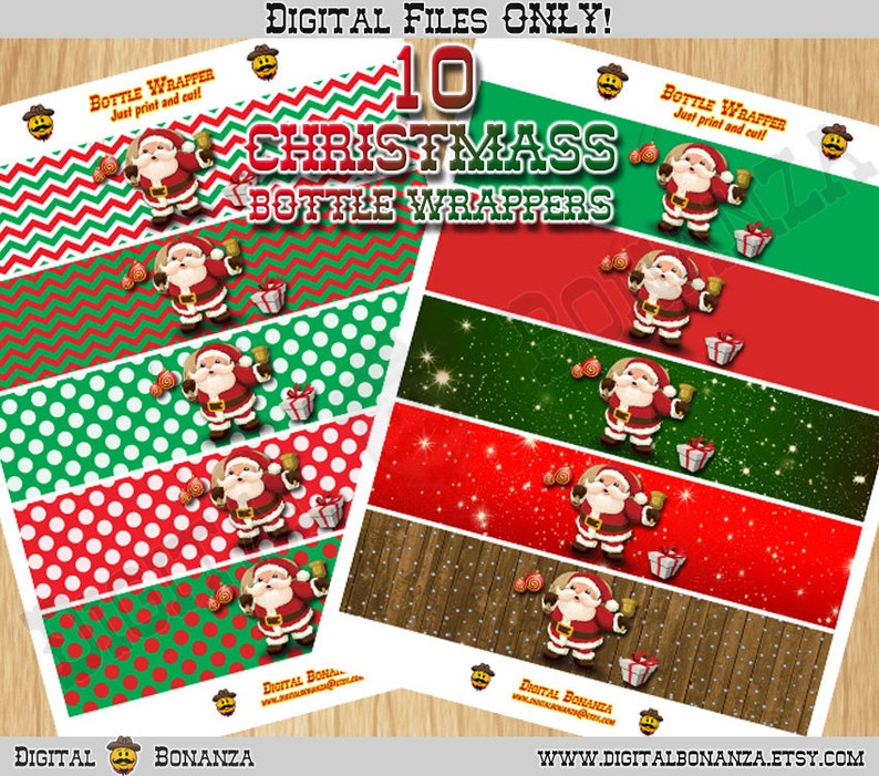 Christmas Water Bottle Labels, Marry Christmas, Santa Claus, Xmas ...
