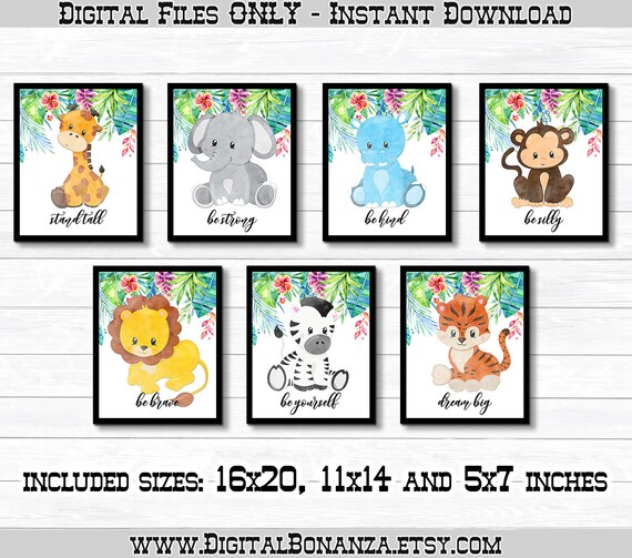 Jungle Kids Poster Safari Nursery Print Animals Printable Wall Art ...