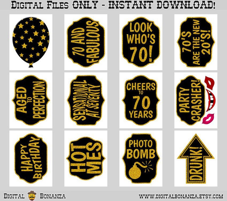 70th Birthday Photo Booth Props, Black and Gold (digital Download) - Etsy