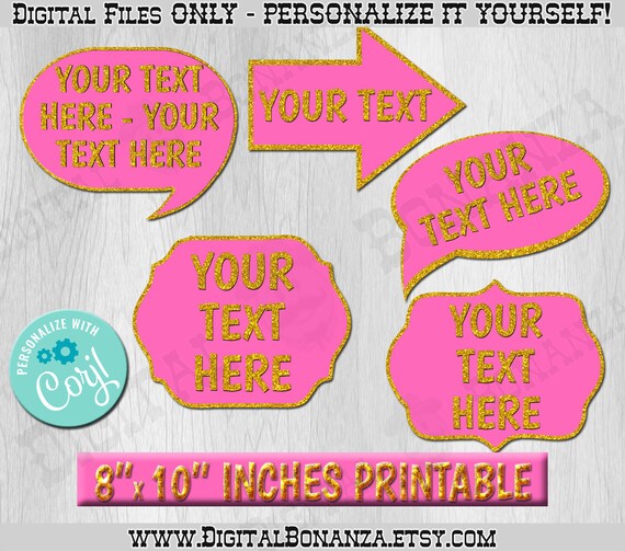 Editable Photo Booth Props Add Your Text Custom Speech Bubble Gold ...