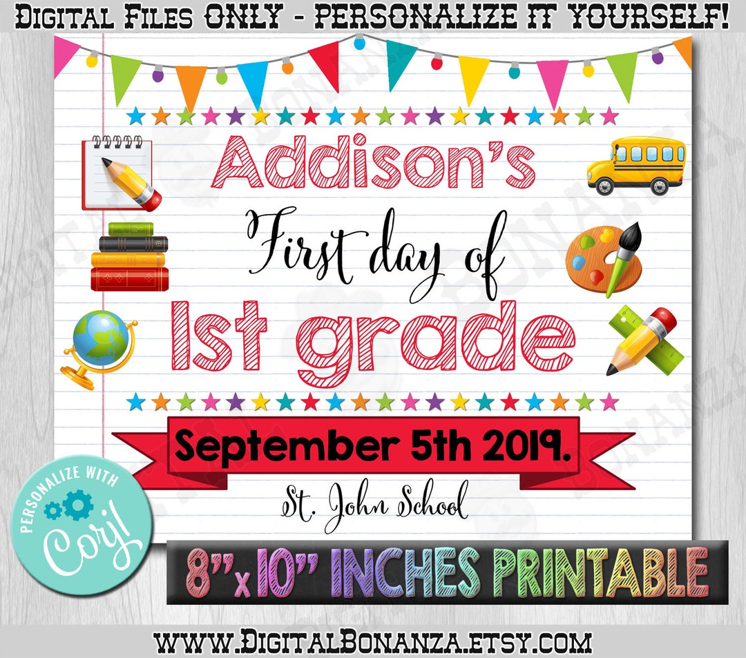 First Day of School Sign, Custom Name, Notepad, Back to School Sign ...