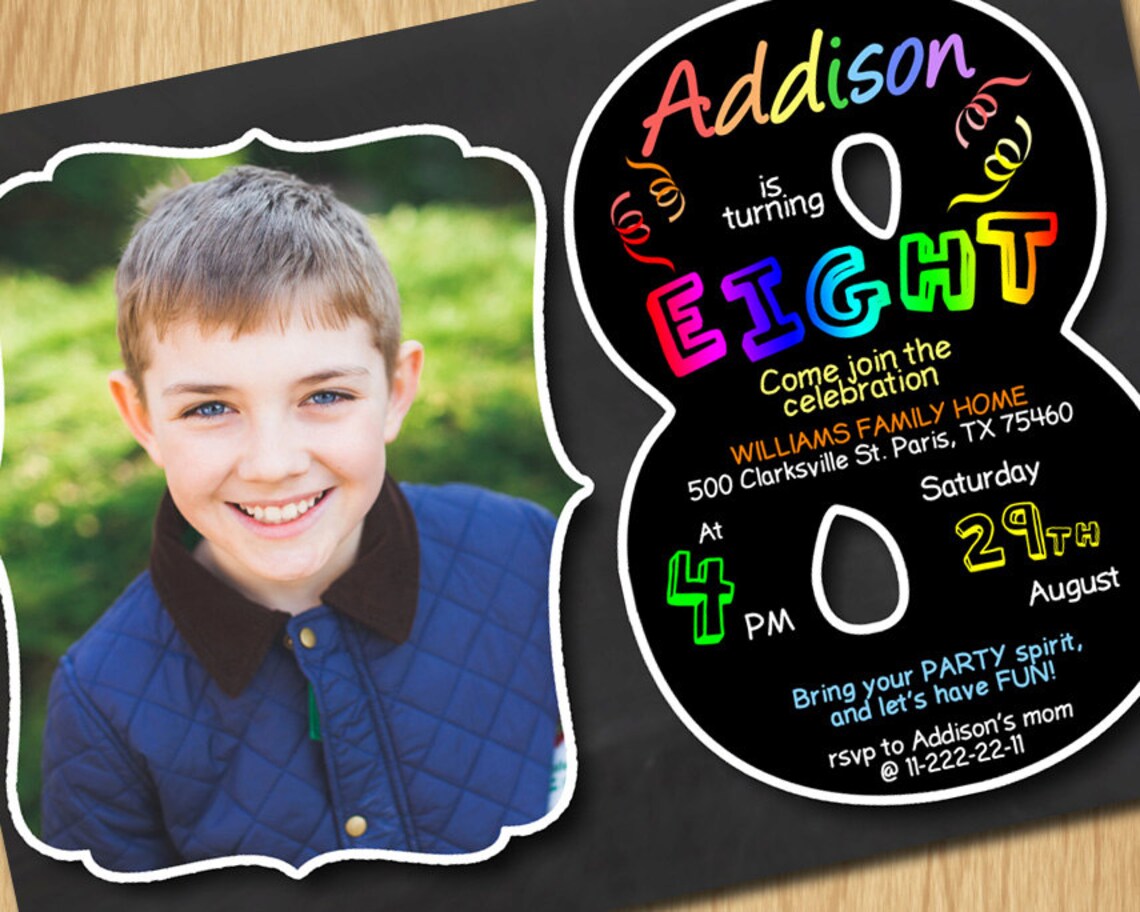 8th birthday invitation chalkboard invite rainbow colors eight | Etsy