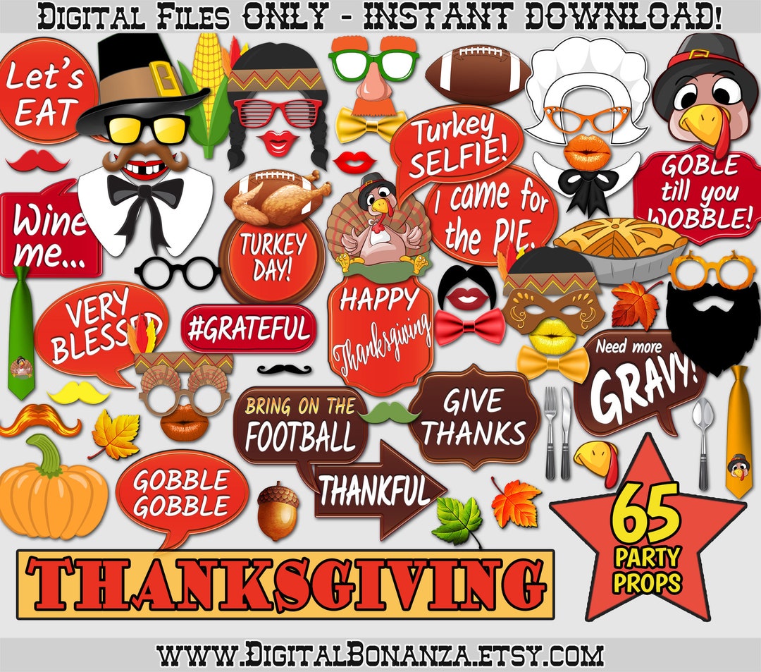 Thanksgiving Photo Booth Props, Turkey Party Decor (digital Download ...