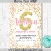 Girl 6th Birthday Invitation Pink and Gold Sixth Birthday - Etsy