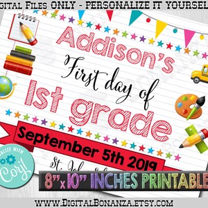 First Day of School Sign, Custom Name, Notepad, Back to School Sign ...