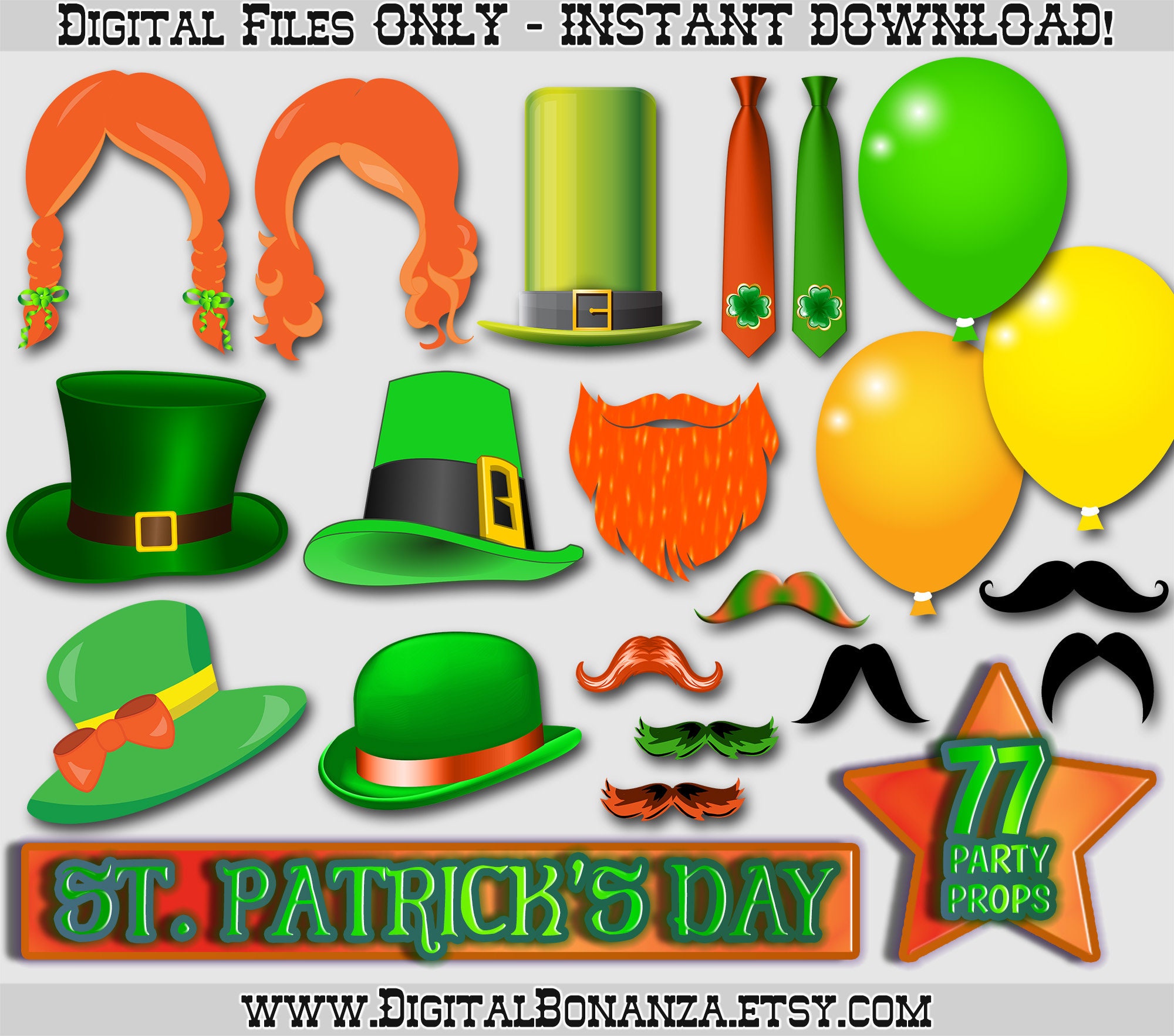 St. Patrick's Day Photo Booth Props Party Decor Printable | Etsy