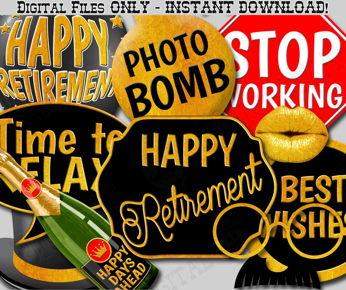 Retirement Party Props Black and Gold Retirement Photo Booth | Etsy