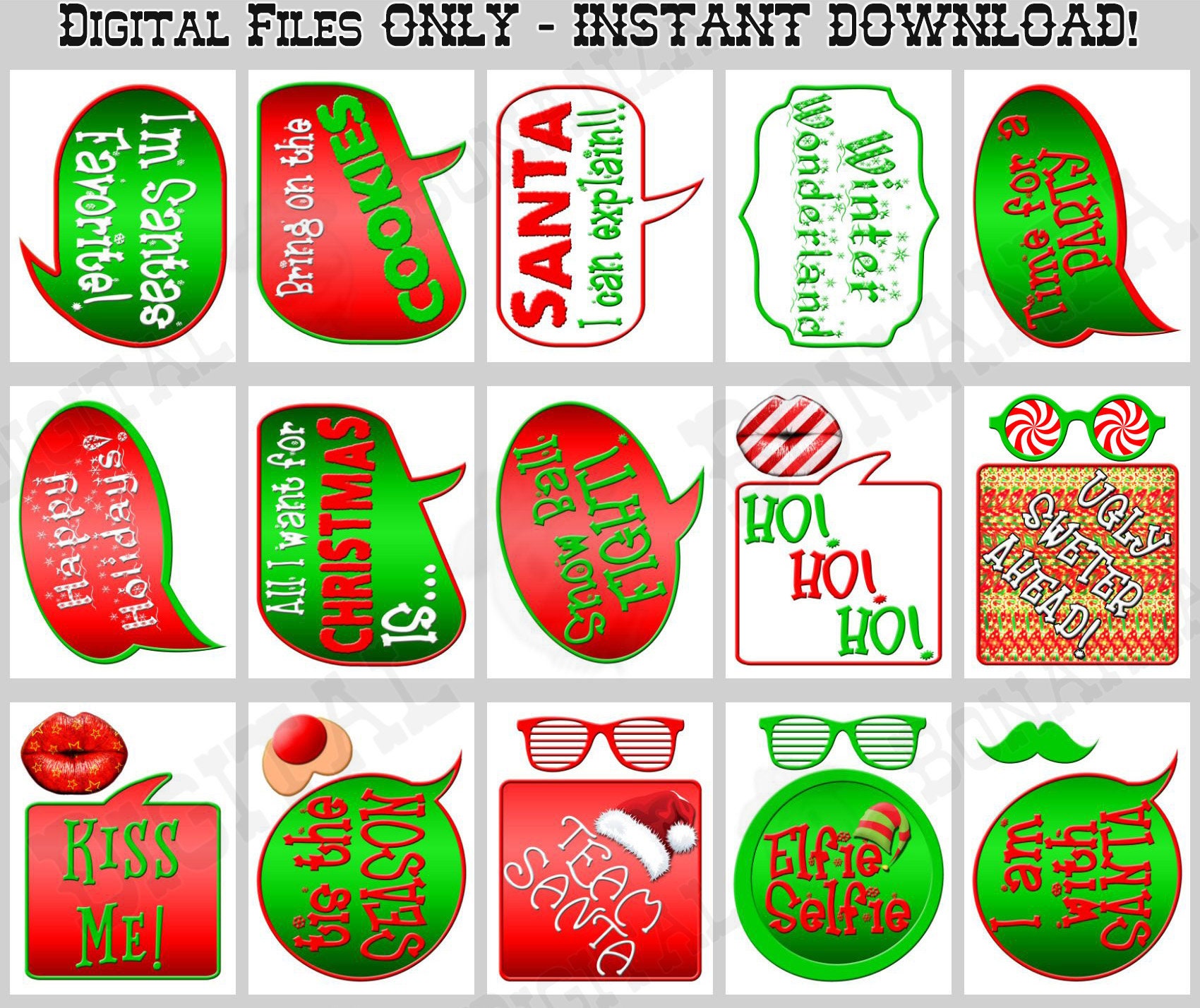Christmas Party Printable Photo Booth Props and Christmas Decoration ...