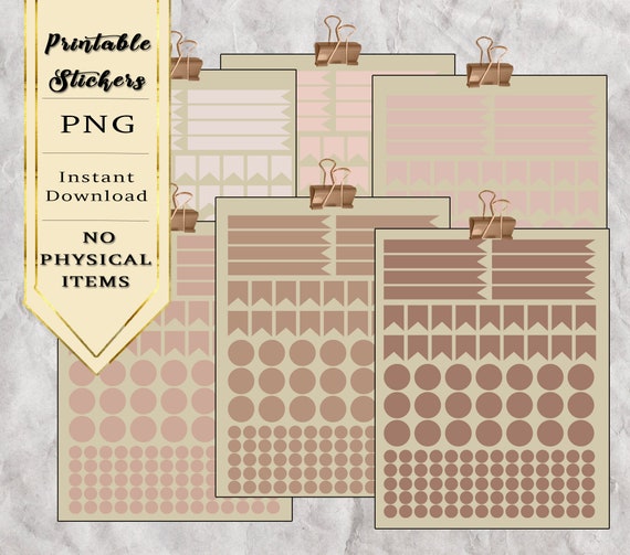 Brown Dots Sticker Pack, Flags Planner Stickers, Neutral Scrapbooking ...