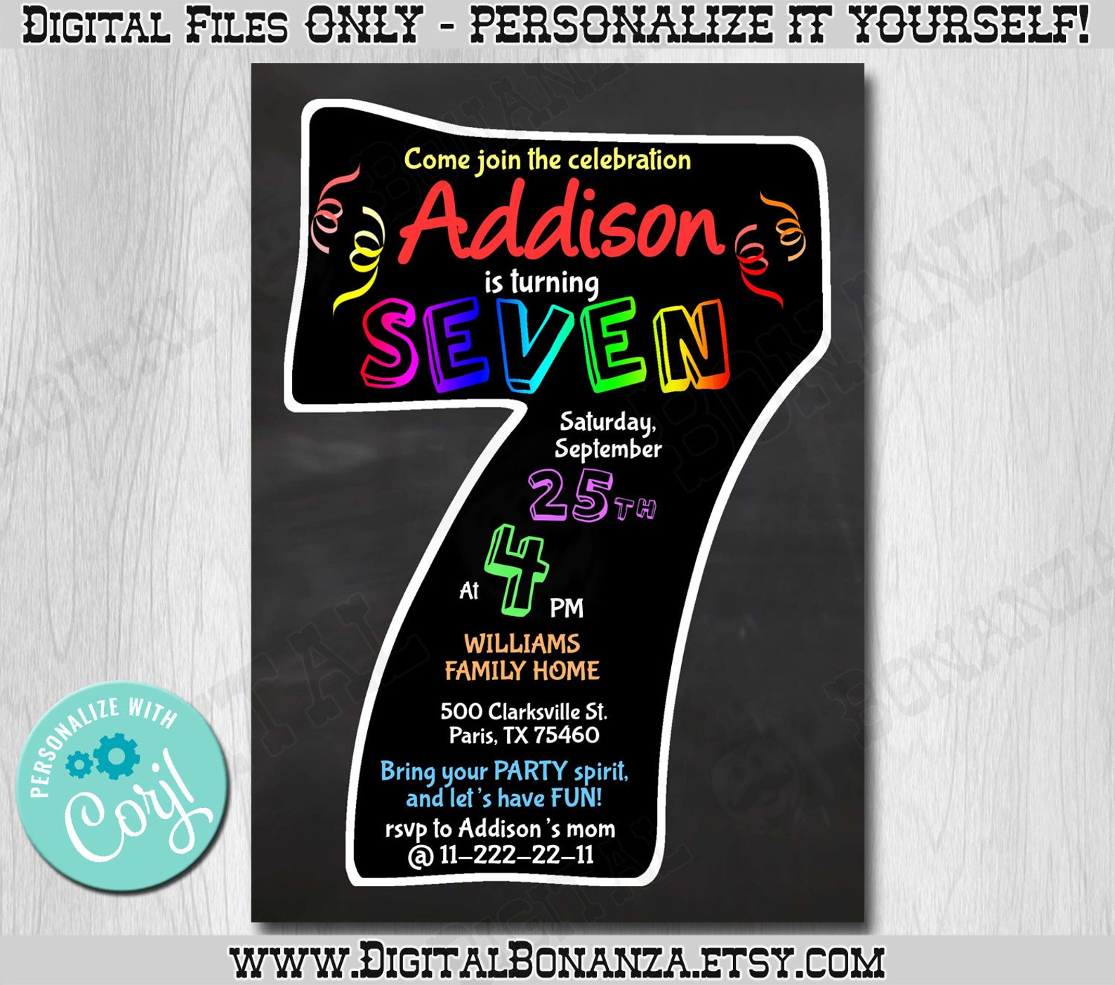 7th Birthday Invitation Chalkboard Edit Yourself Online Etsy 7th Birthday Invitation Chalkboard Edit Yourself Online Etsy