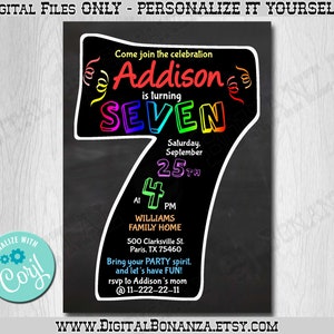 7th Birthday Invitation Chalkboard. Edit Yourself Online. Seventh ...