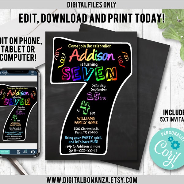 7th Birthday Invitation Girl - Etsy