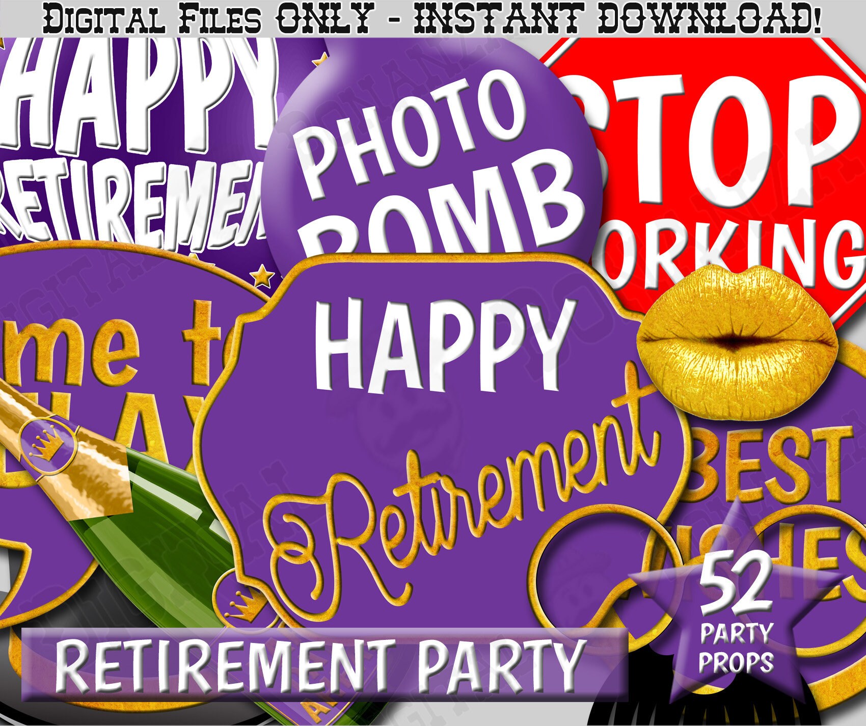 Retirement Party Props Purple and Gold Retirement Photo Booth | Etsy